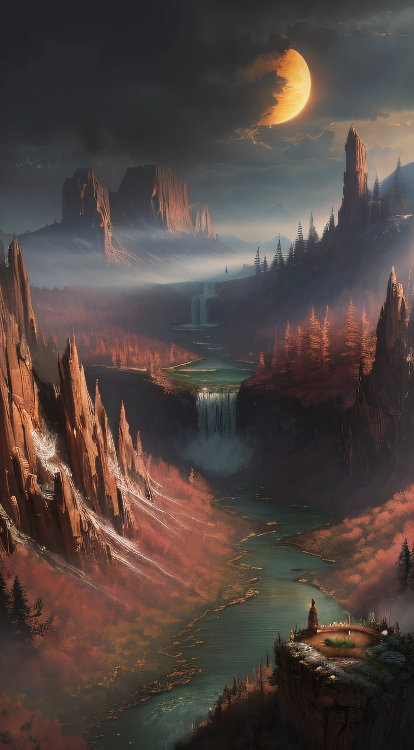 Stable Diffusion Prompt: Mountain landscape painting featuring river ...