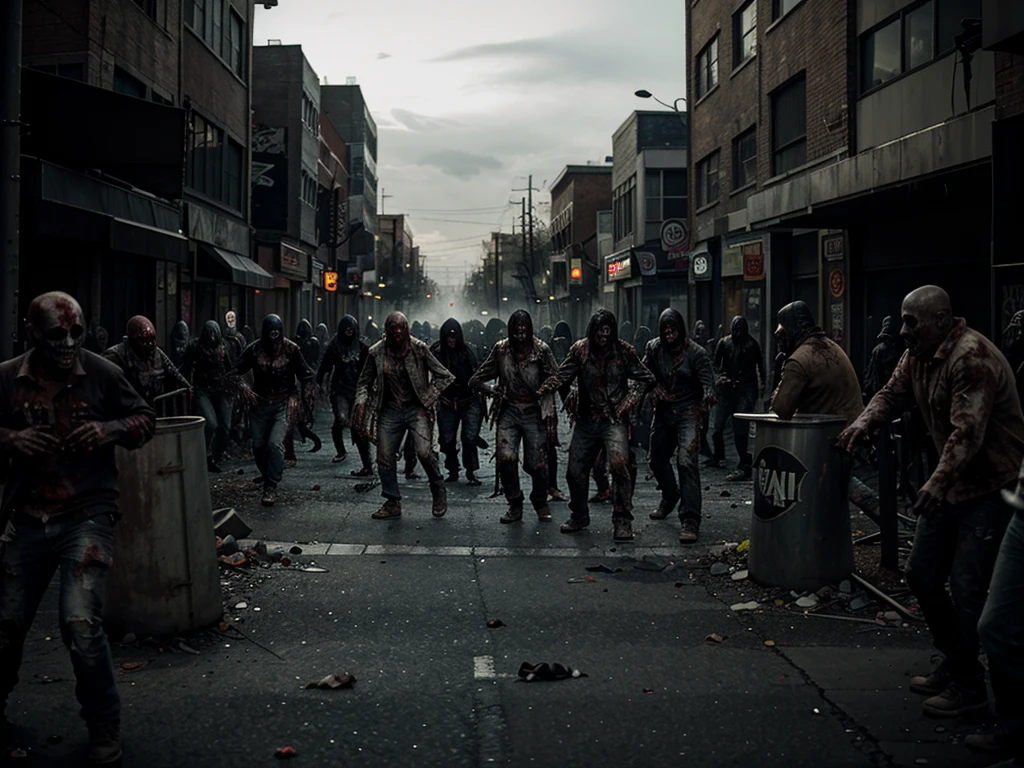 Stable Diffusion Prompt: Horde of scary zombies, dark background, in an ...