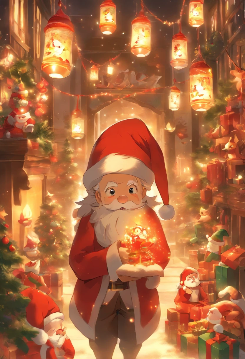 Stable Diffusion Prompt: Cartoon Santa with gift in hallway, festive ...
