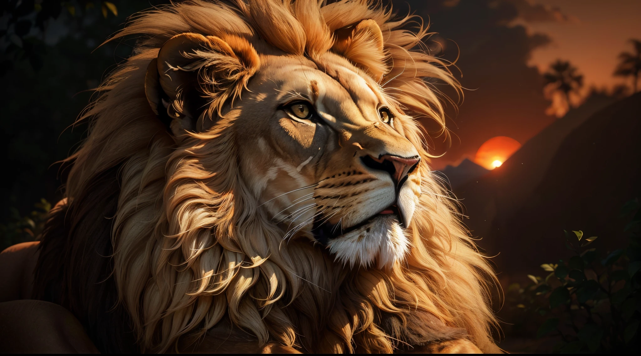 Stable Diffusion Prompt: Majestic lion silhouette against a vibrant ...