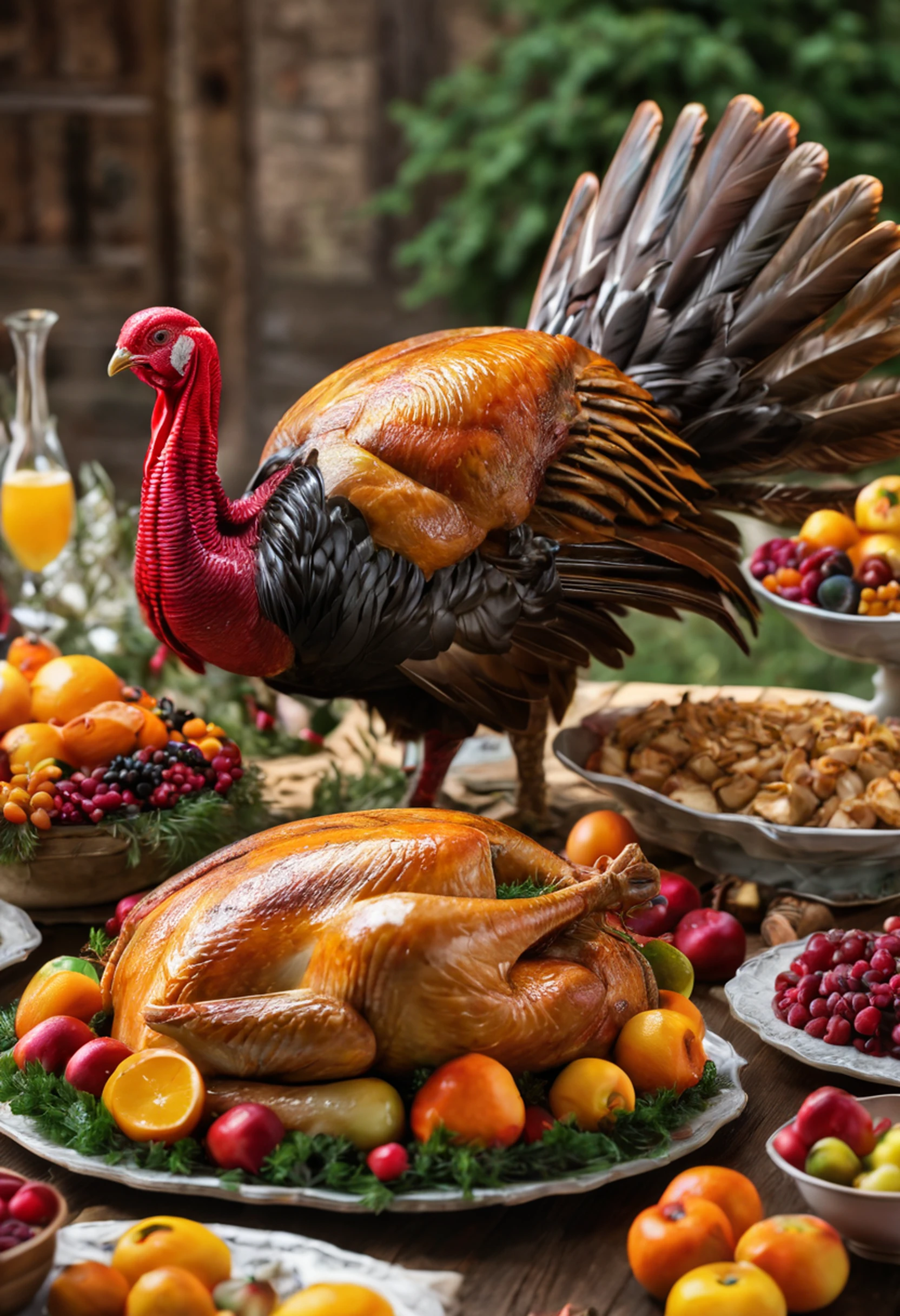 Stable Diffusion Prompt: A close up of a turkey on a platter surrounded ...