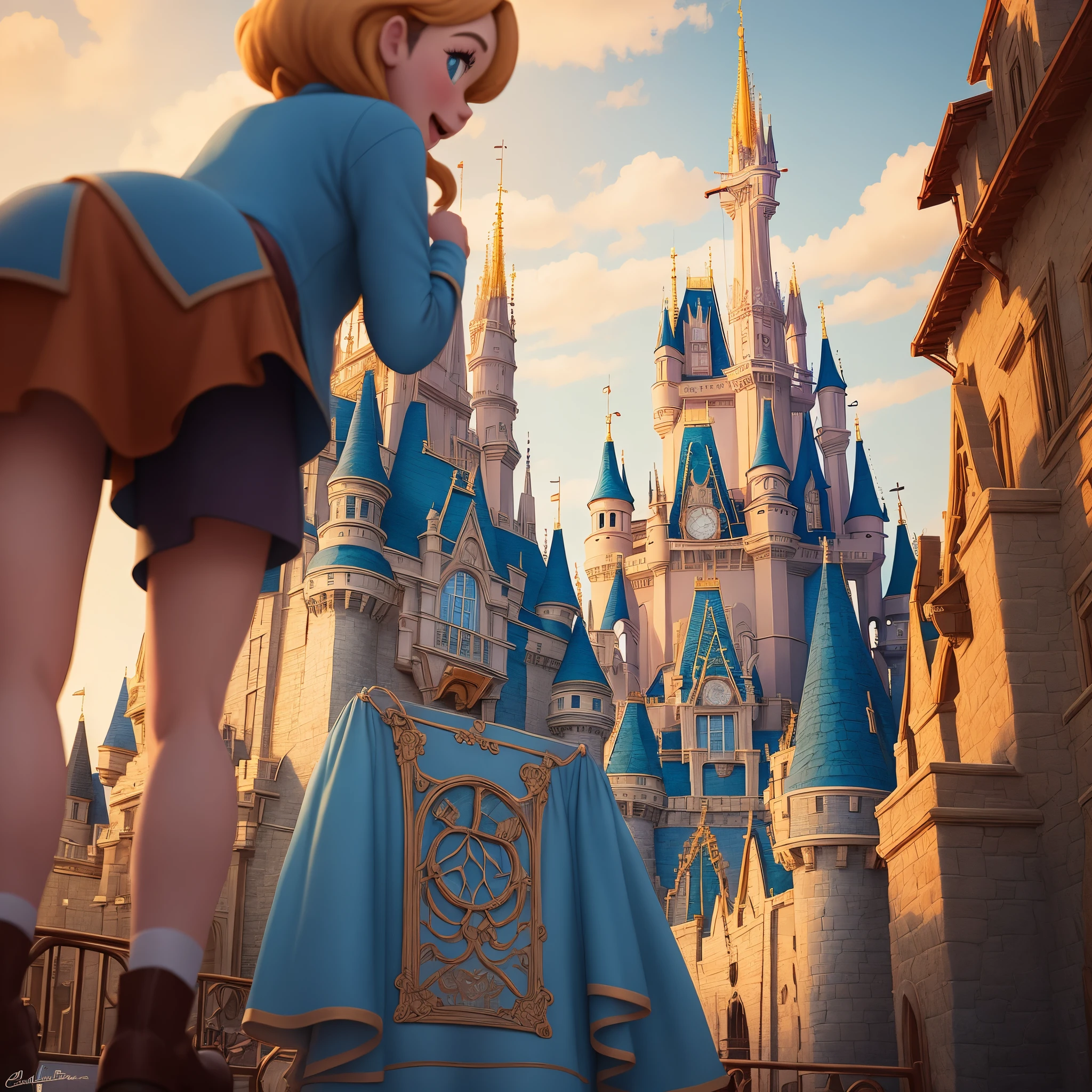 Stable Diffusion Prompt: Disney princess by castle with clock, iconic ...