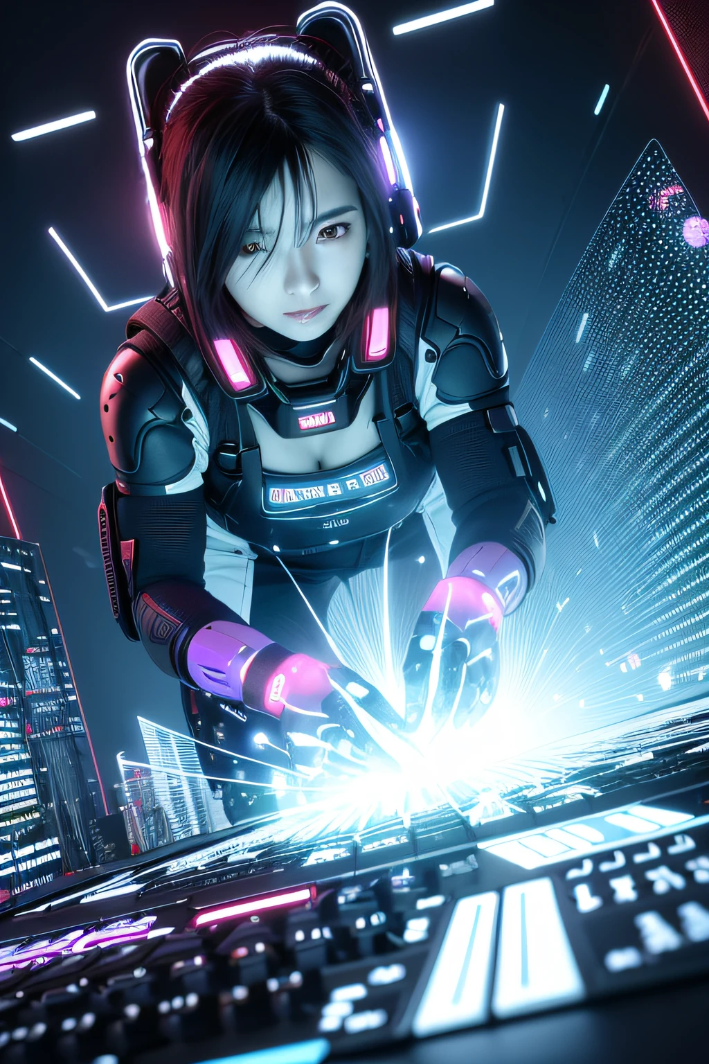Stable Diffusion Prompt: Cyber girl in futuristic suit with keyboard ...
