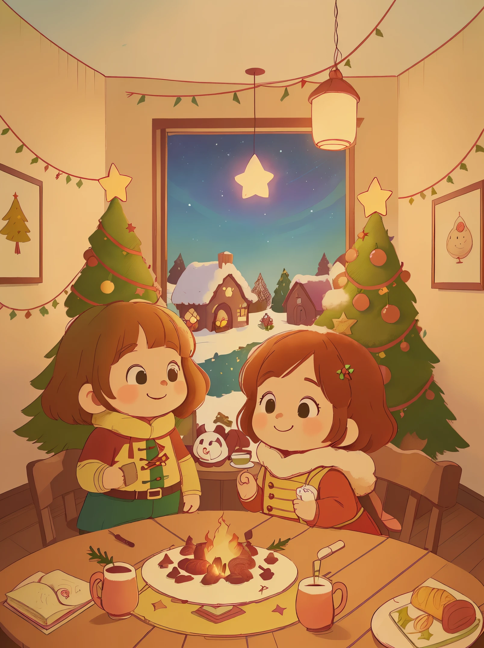 Stable Diffusion Prompt: Anime Christmas: kids enjoy cake by decorated ...