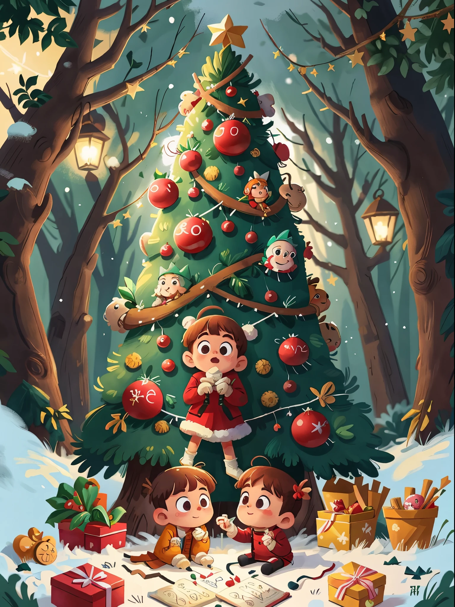 Stable Diffusion Prompt: Children gathering around a Christmas tree in ...