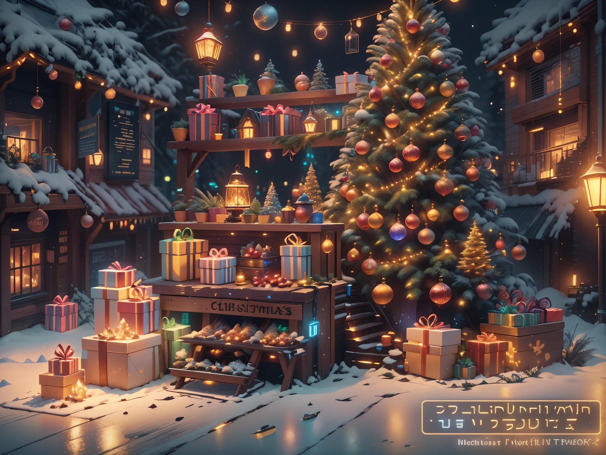 Stable Diffusion Prompt: Festive Christmas tree with presents in front ...