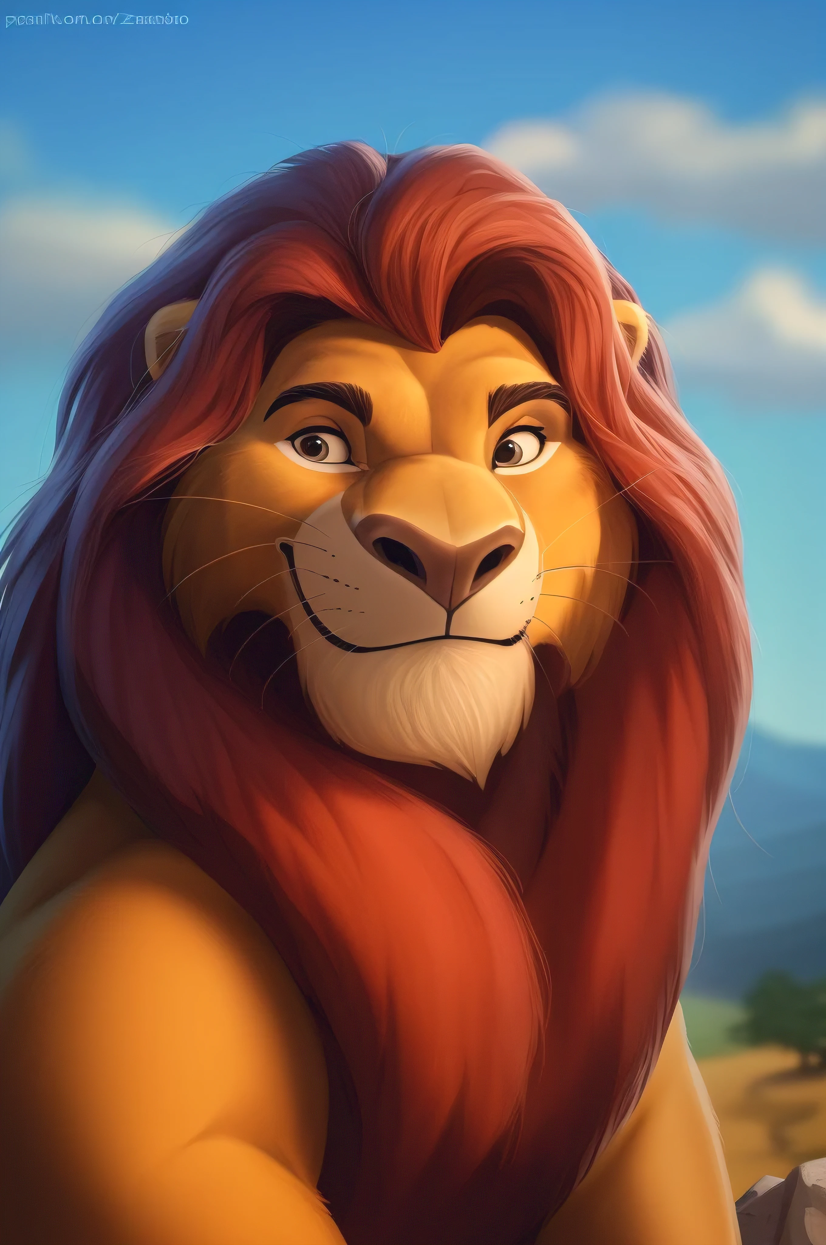 Stable Diffusion Prompt: Lion with red mane under blue sky – majestic ...