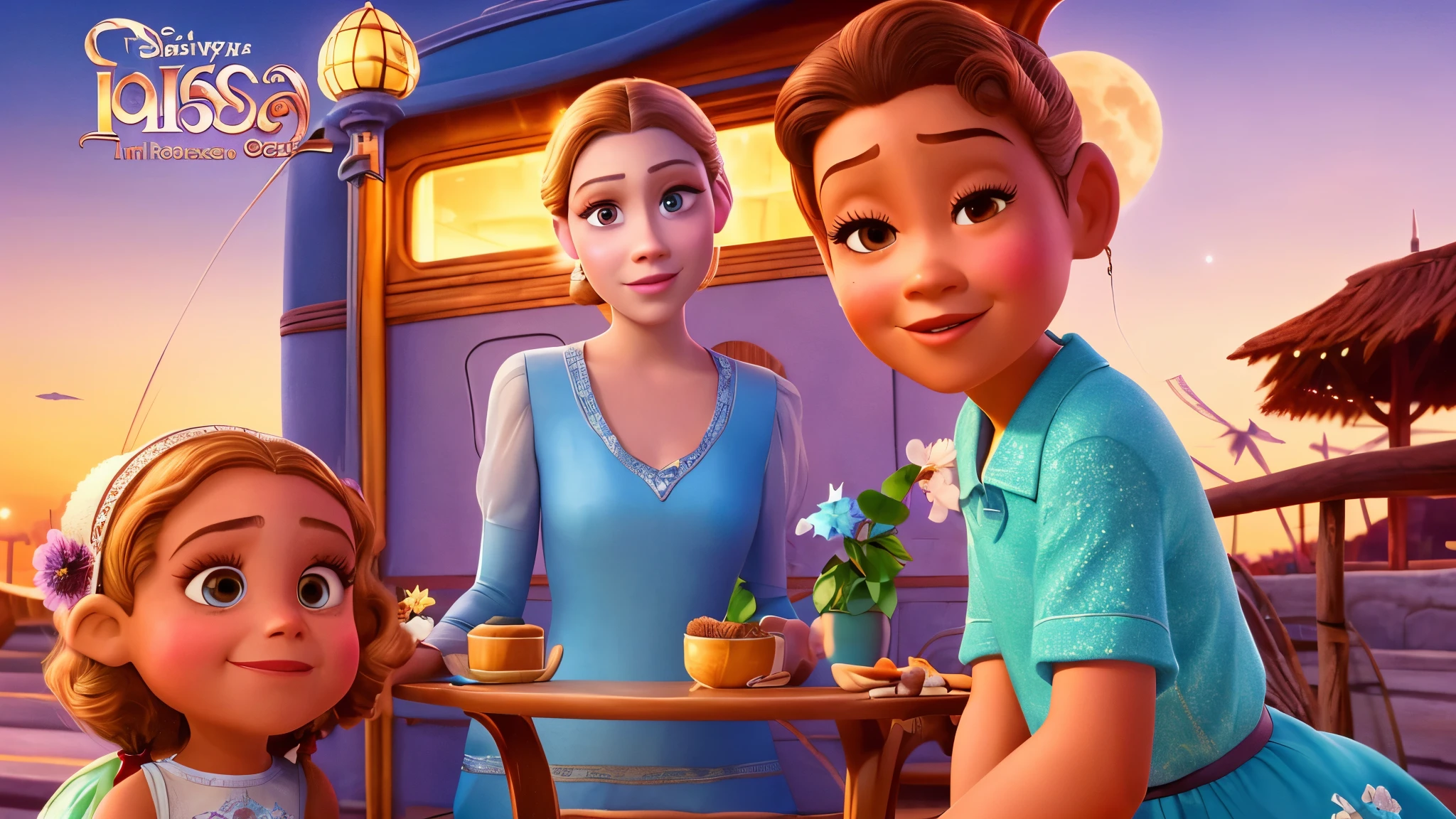 Stable Diffusion Prompt: Disney princesses gather around a table with a ...