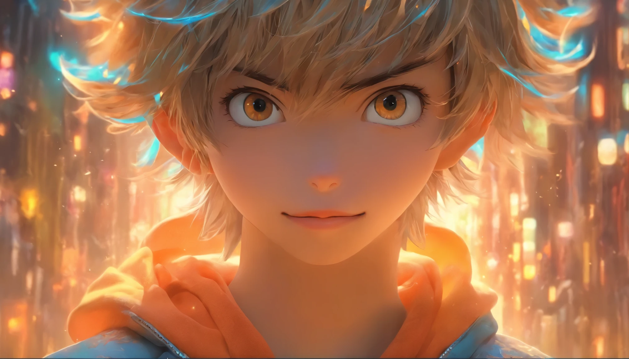 Stable Diffusion Prompt: Anime boy with blonde hair and orange hoodie ...