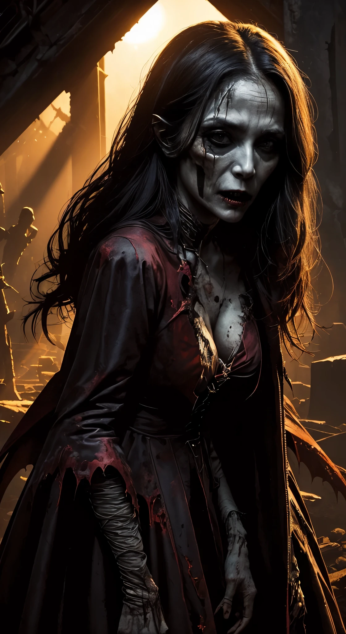 Stable Diffusion Prompt: A close up of a woman in a dark dress with a ...