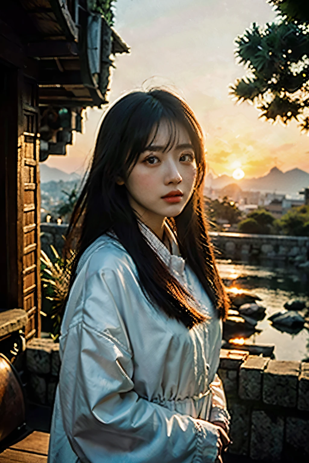 Stable Diffusion Prompt: Arafed asian woman in a white robe standing in ...