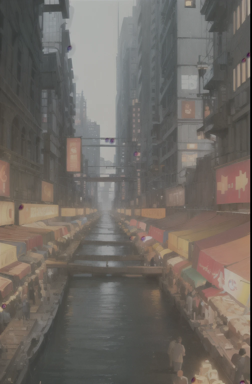 Stable Diffusion Prompt: City street with river view, vibrant urban scenery