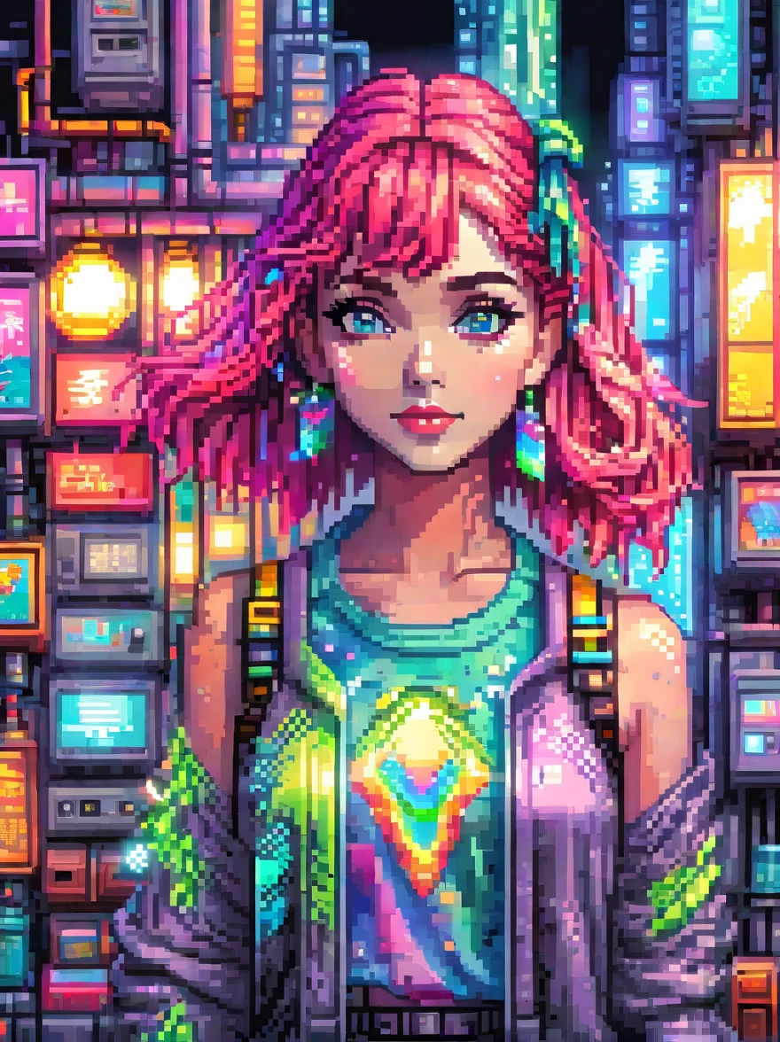 Stable Diffusion Prompt: (pixel art:1.5)，(Neon lights)，(circuit boards ...