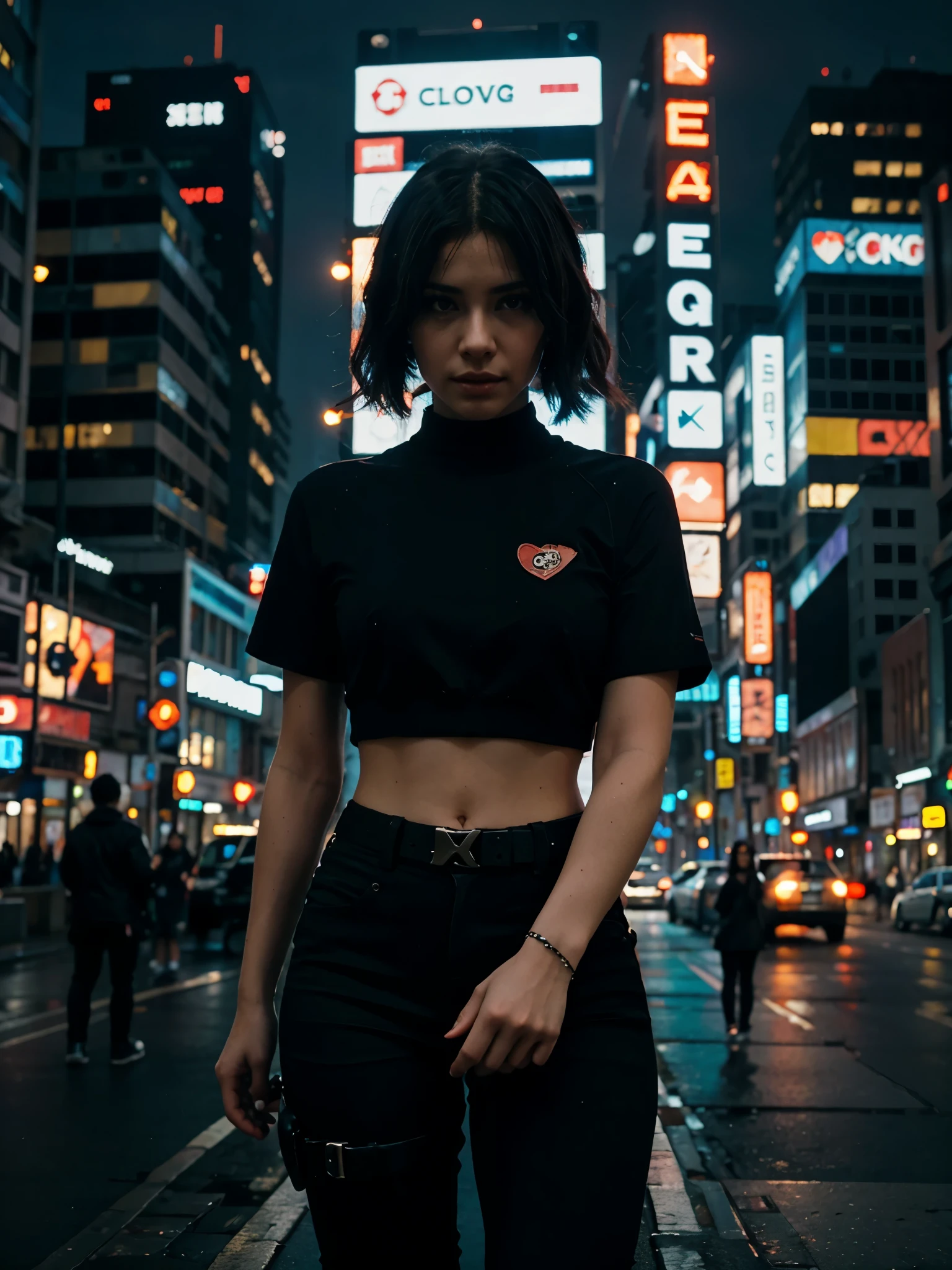 Stable Diffusion Prompt: Arafed woman in crop top poses stylishly on ...