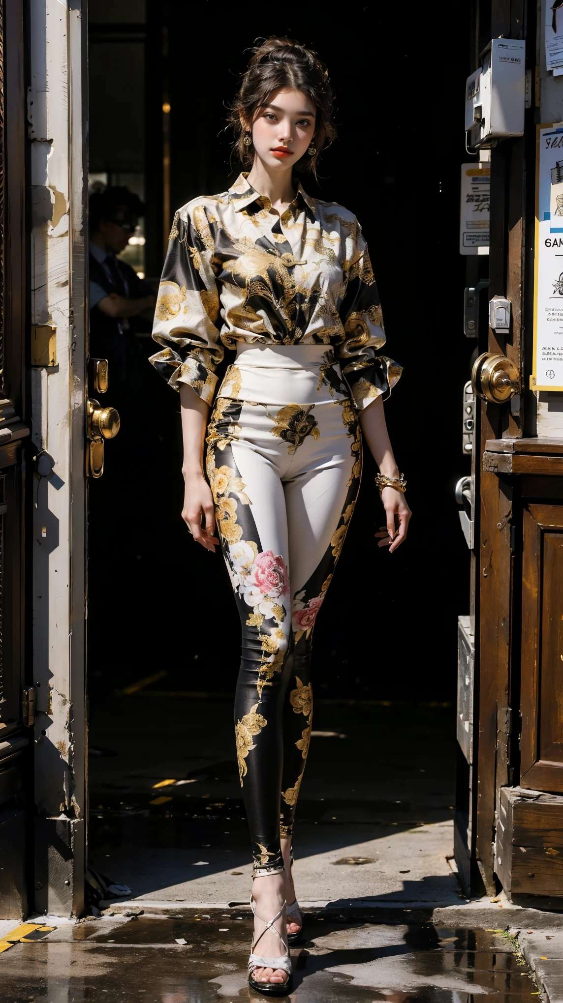Stable Diffusion Prompt: A woman in a floral shirt and leggings is ...