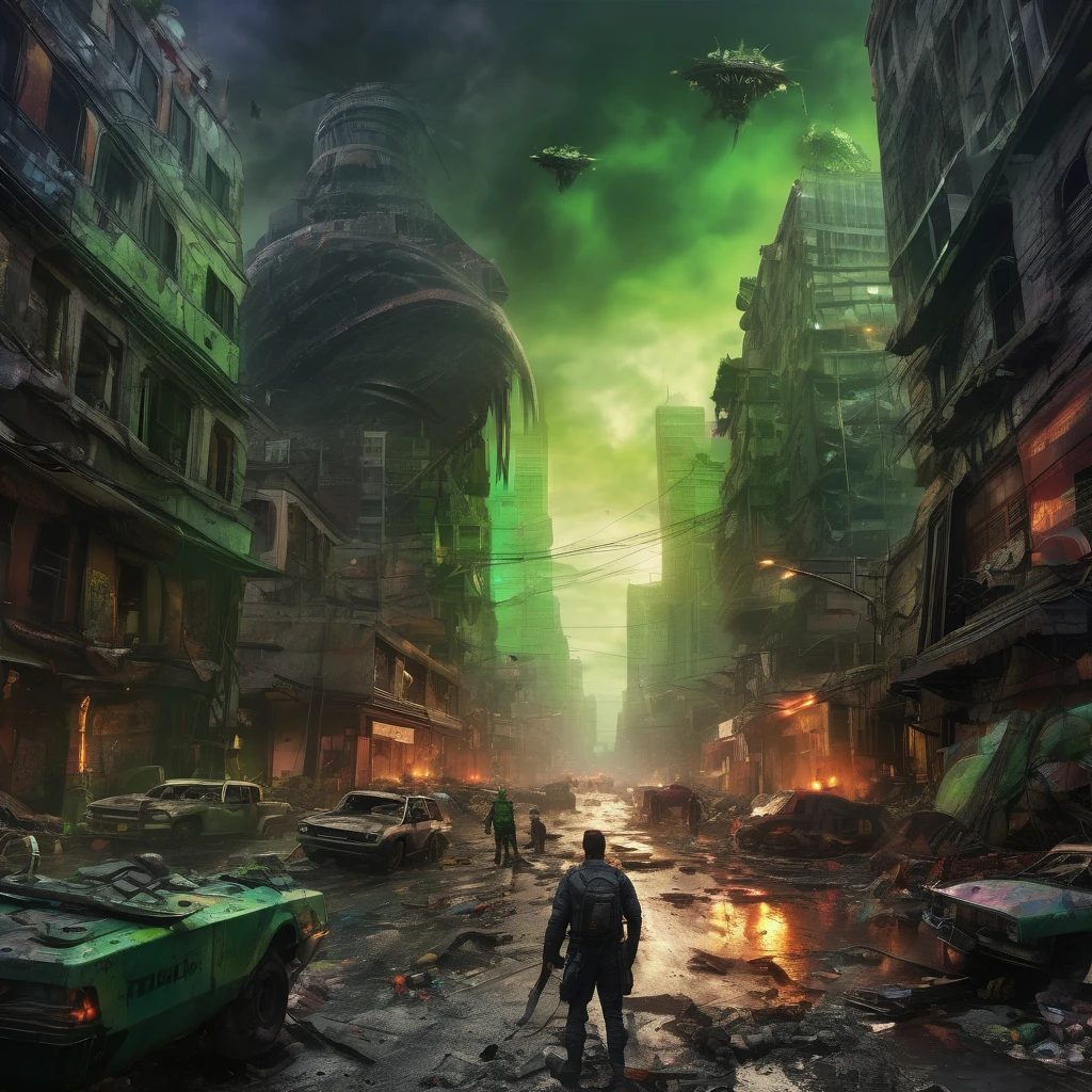 Stable Diffusion Prompt: An alien city lies in ruins, Omni Man (from ...