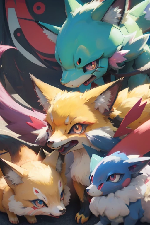 Stable Diffusion Prompt: Colorful cartoon Pokémon characters in vibrant ...