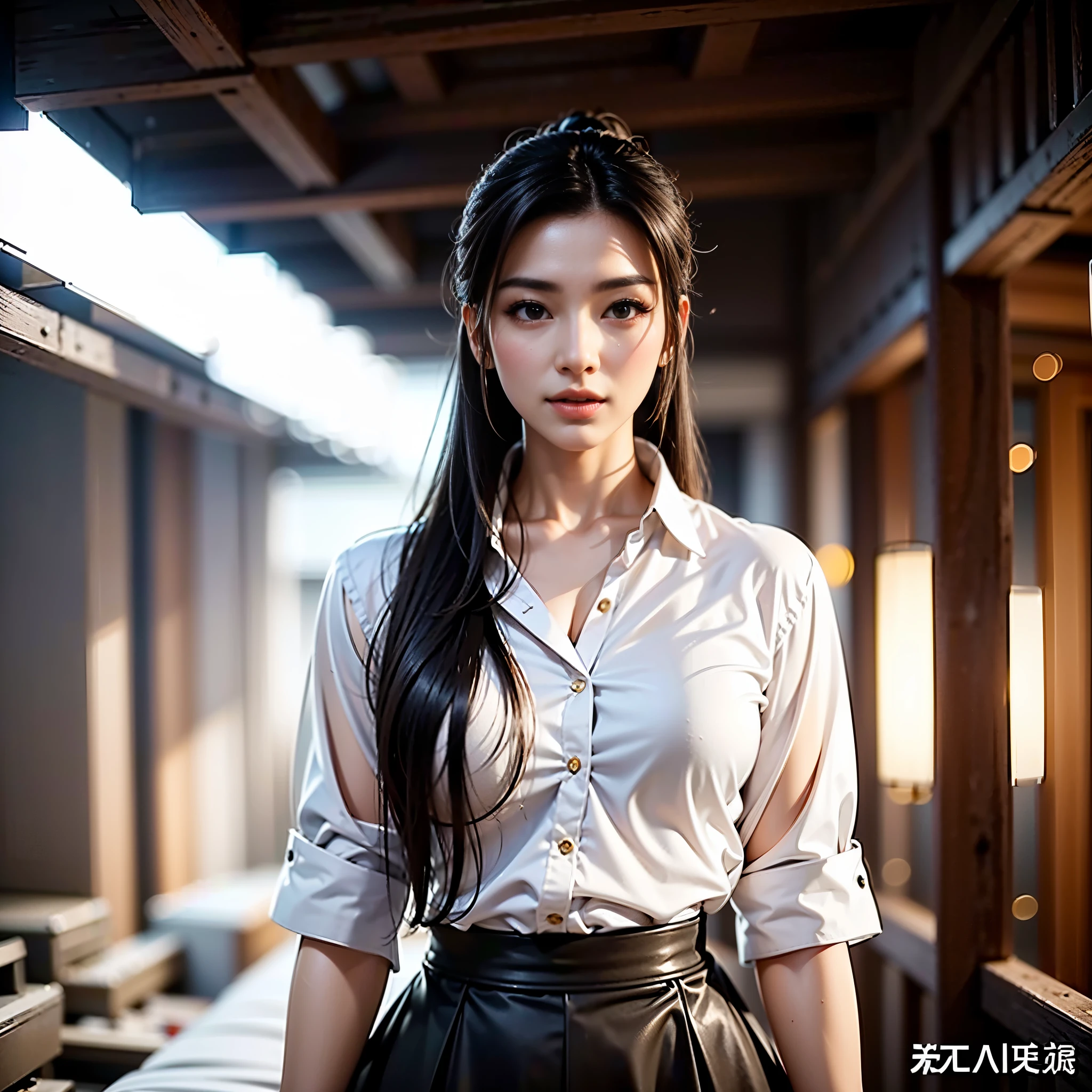 Stable Diffusion Prompt: Arafed woman in white shirt and black skirt ...