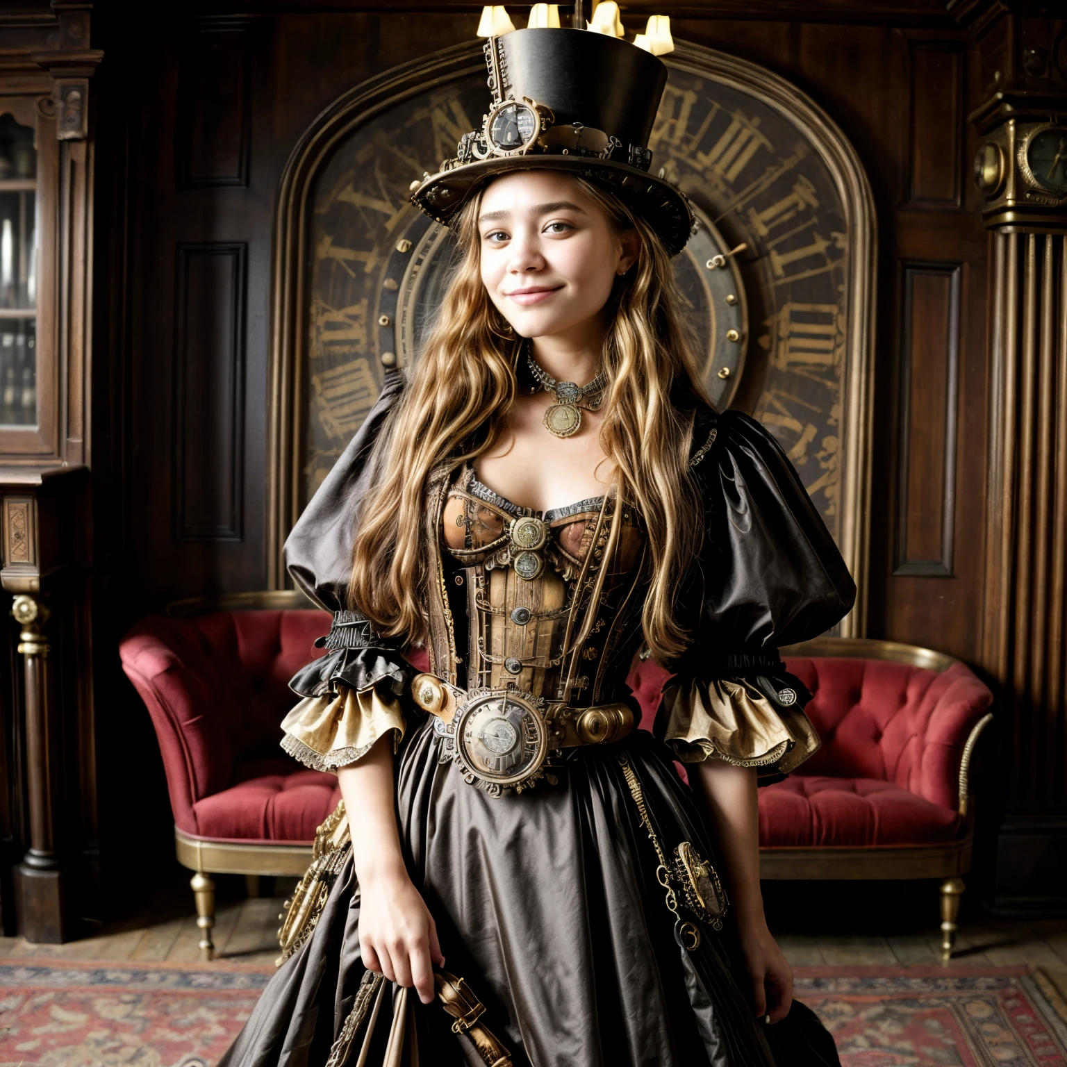 Stable Diffusion Prompt: There is a woman in a dress and top hat posing ...