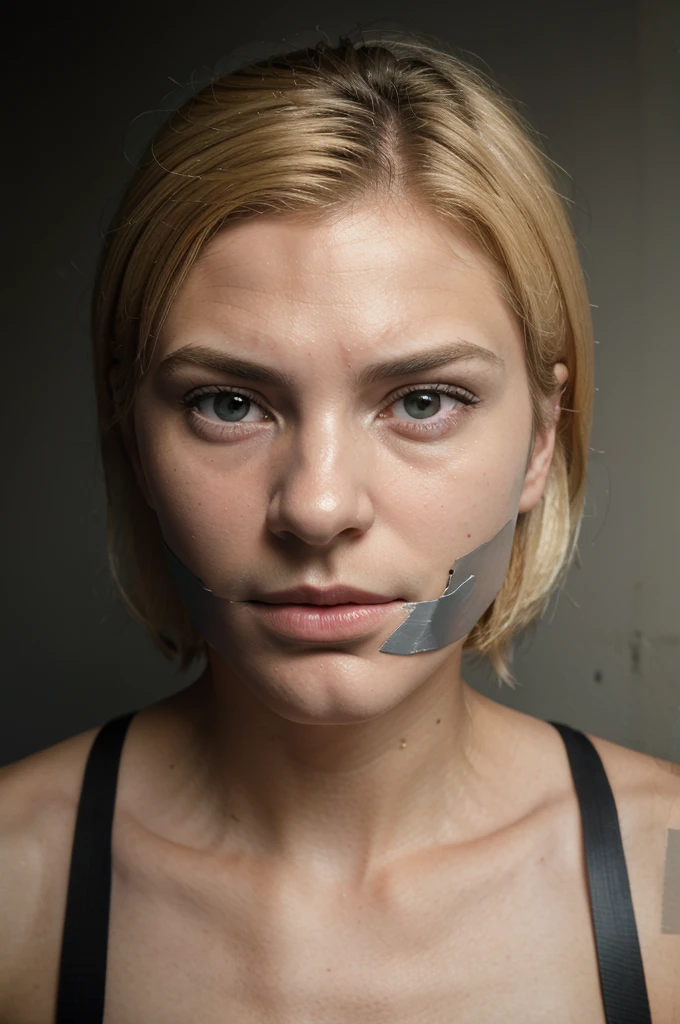 Stable Diffusion Prompt: Blond woman with tape on mouth and nose ...