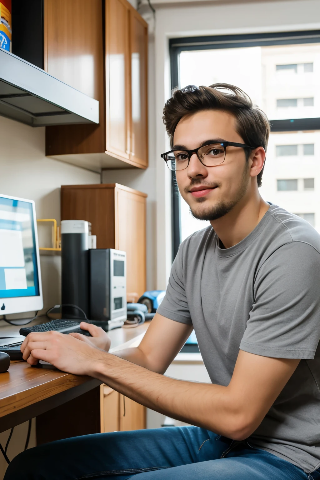 Stable Diffusion Prompt: Arafed man at desk with computer for ...