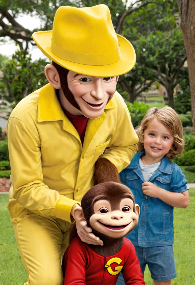 Stable Diffusion Prompt: Curious George meets the Man in the Yellow Hat ...