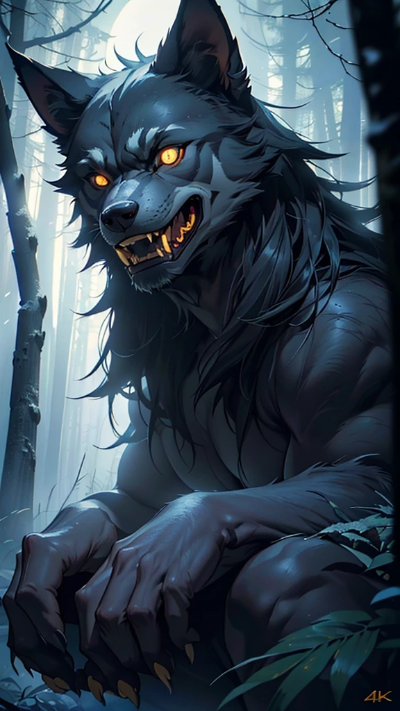 Stable Diffusion Prompt: A werewolf, detailed fur texture, glowing ...