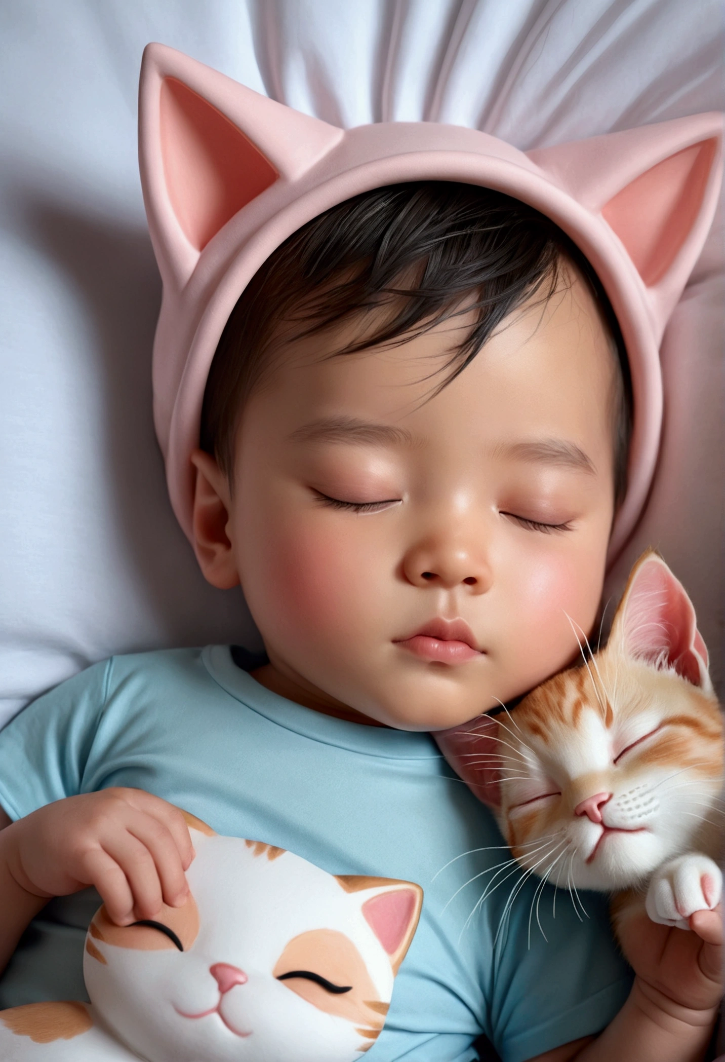 Stable Diffusion Prompt: Cozy kitten sleeping in bed with enchanting ...