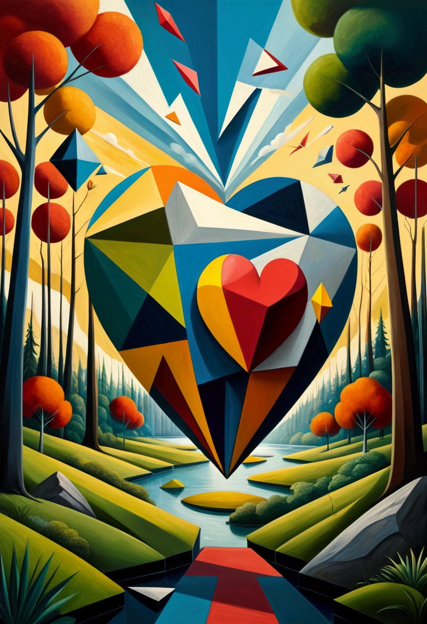 Stable Diffusion Prompt: Cubist heart floating in sky—unique abstract ...