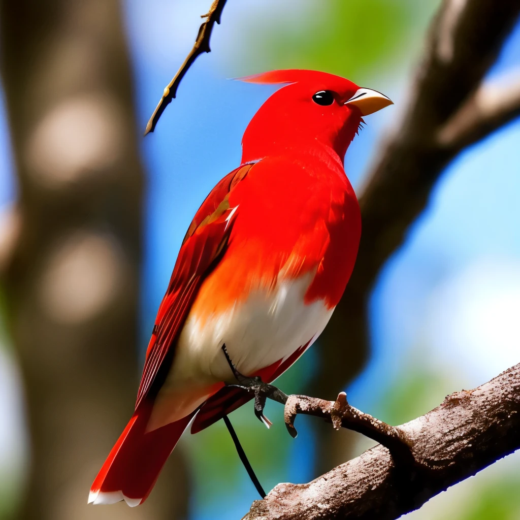 Stable Diffusion Prompt: Red bird perched on tree branch — vibrant ...