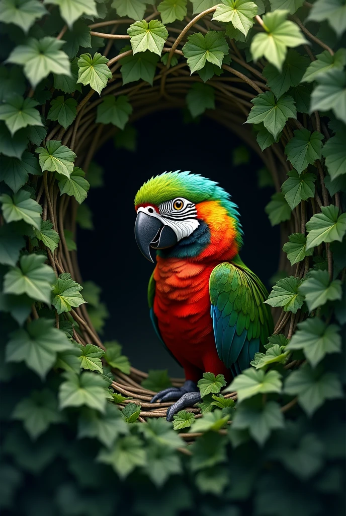 Stable Diffusion Prompt: A parrot peeking out a dense curtain of ivy in ...