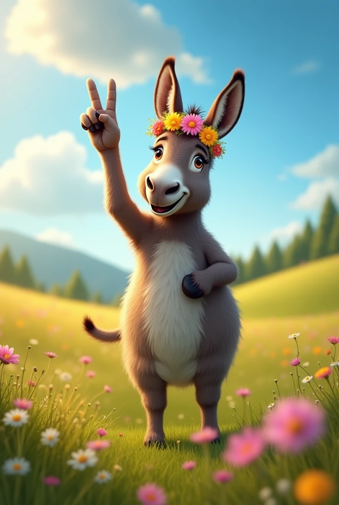 Stable Diffusion Prompt: Donkey shows the V sign, symbolizing peace or ...