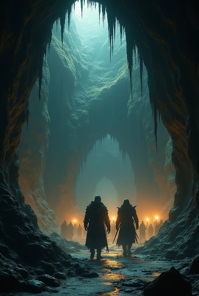 Stable Diffusion Prompt: 5. A scene showing deep, dark caves, with ...