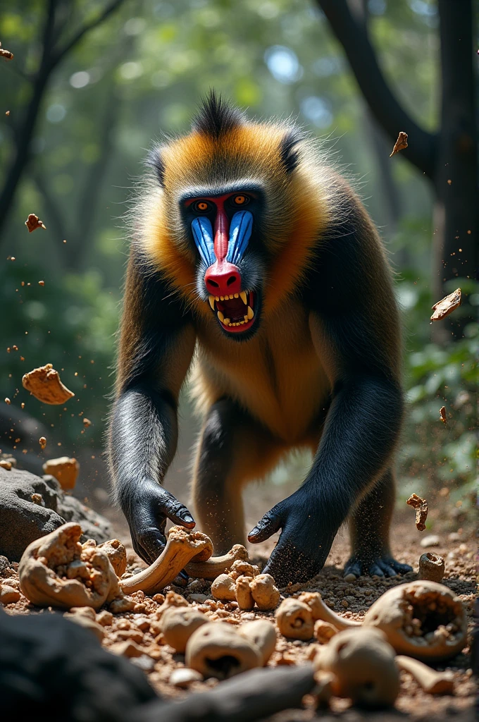 Stable Diffusion Prompt: Angry mandrill Is smashing Bones