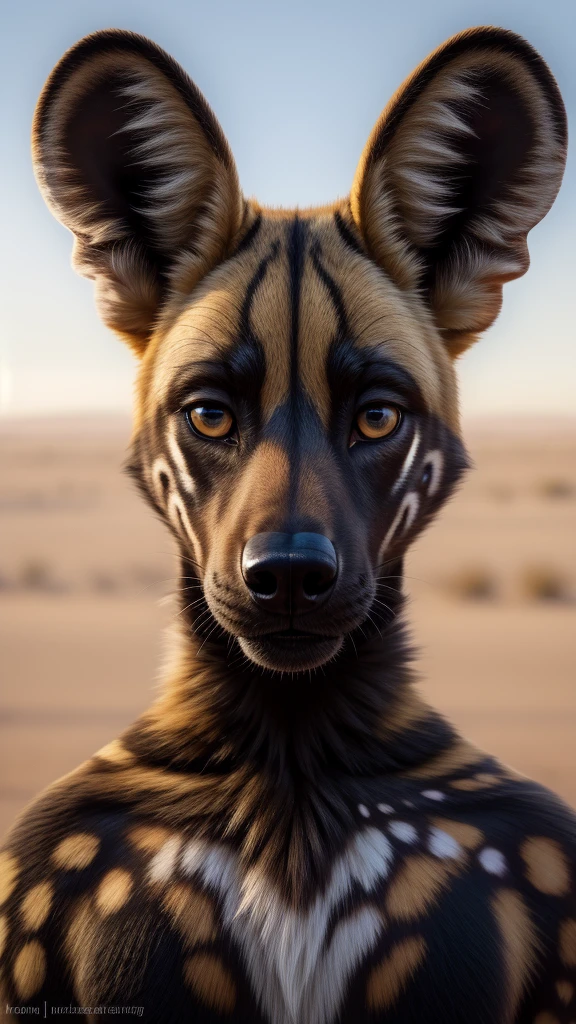 Stable Diffusion Prompt: White African wild dog gazes at camera in ...