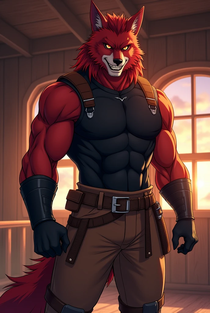 Stable Diffusion Prompt: Red furry werewolf brave anime warrior exudes ...