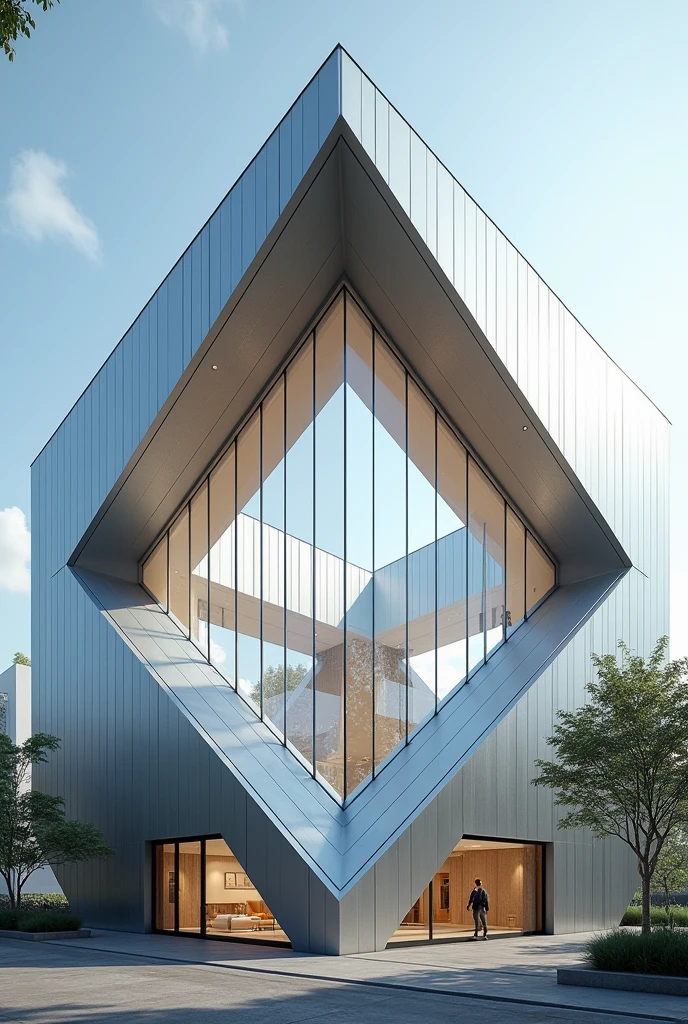 Stable Diffusion Prompt: Unique rhombus-shaped building with a central diamond design