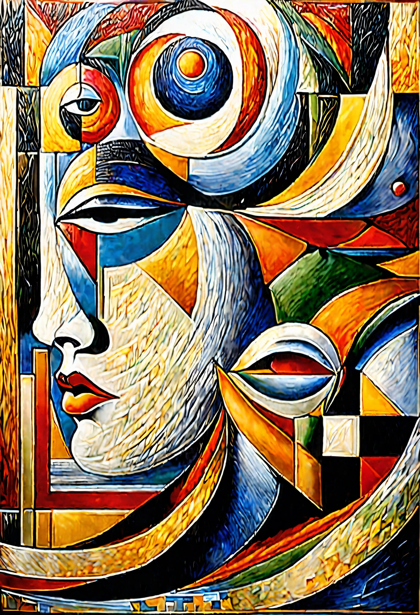Stable Diffusion Prompt: A painting of a woman's face with a geometric ...
