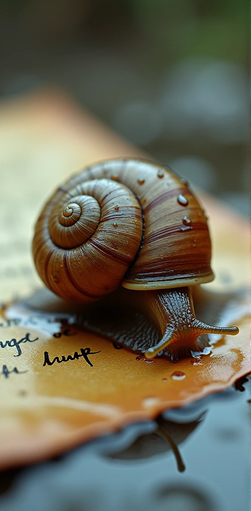 Stable Diffusion Prompt: Close-up of a snail in a puddle on letter ...