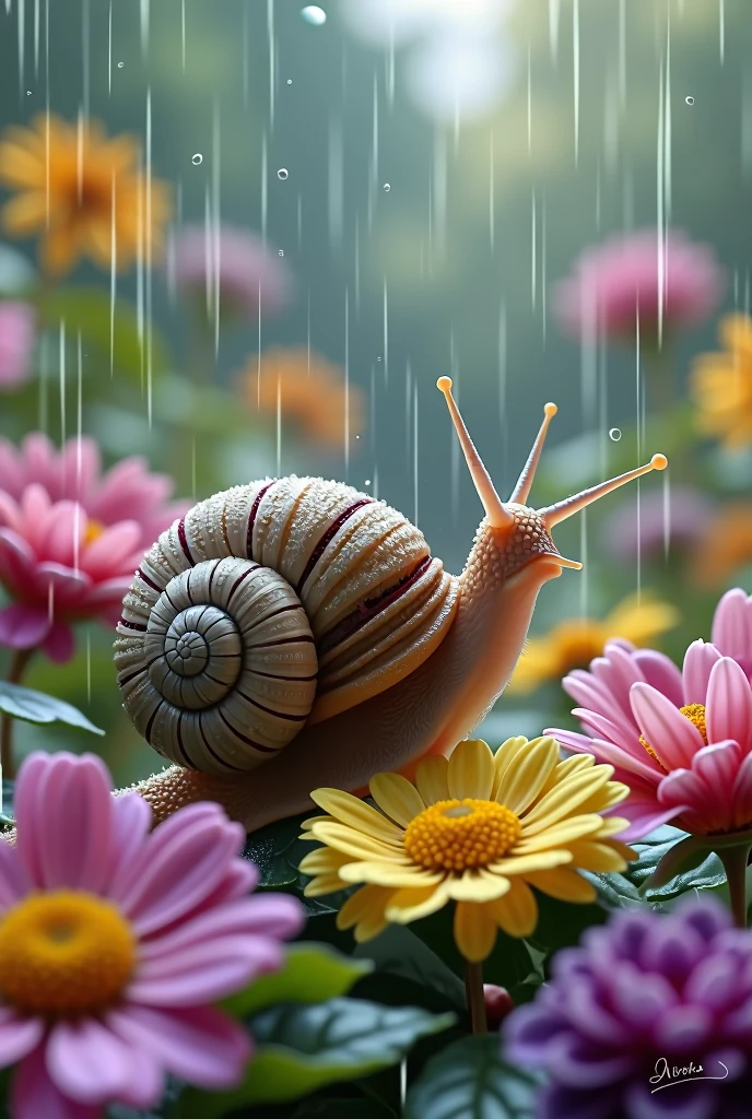 Stable Diffusion Prompt: A snail being hit by the rain、There are ...