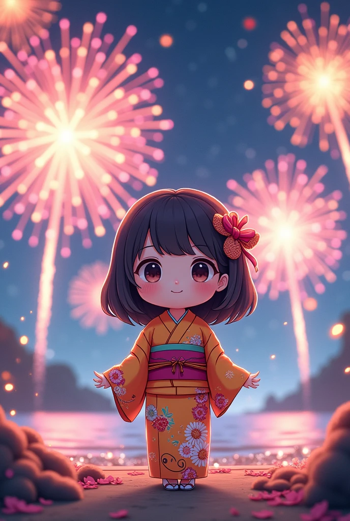 Stable Diffusion Prompt: Chibi character 1.3 enjoying famous fireworks ...