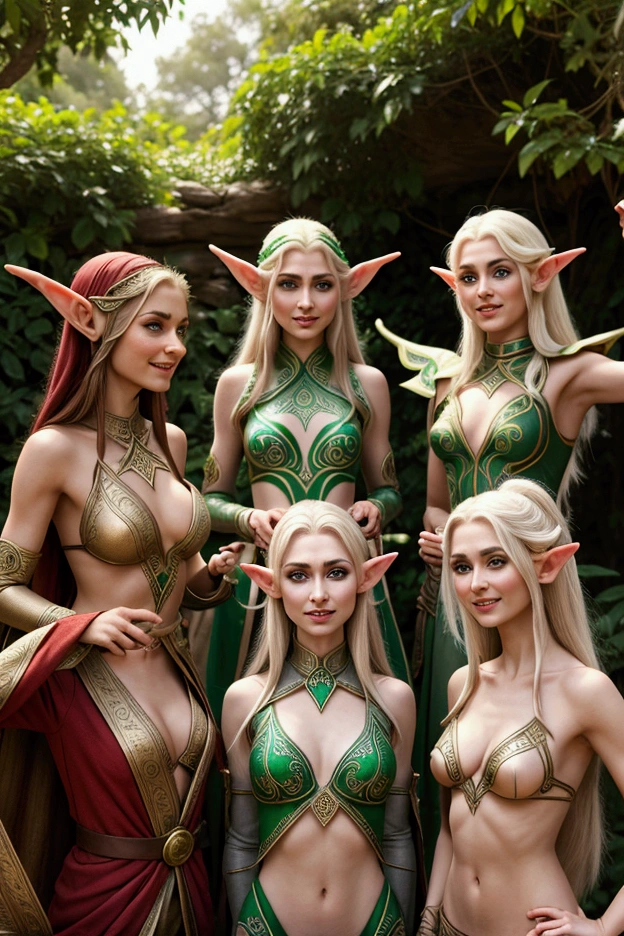 Stable Diffusion Prompt: Diverse elves enjoy festive fun across the fantasy realm