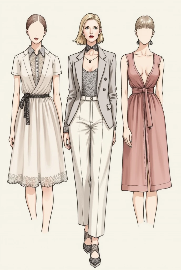 Stable Diffusion Prompt: 5 france style clothes disign sketch this in ...