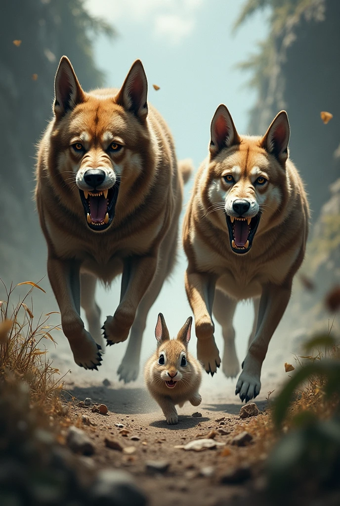 Stable Diffusion Prompt: Two aggressive dogs chase a rabbit; canine ...