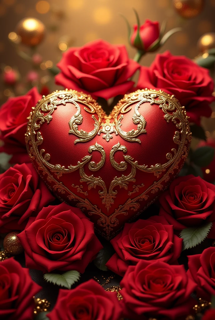 Stable Diffusion Prompt: Elegant gold heart with roses, chic romantic ...