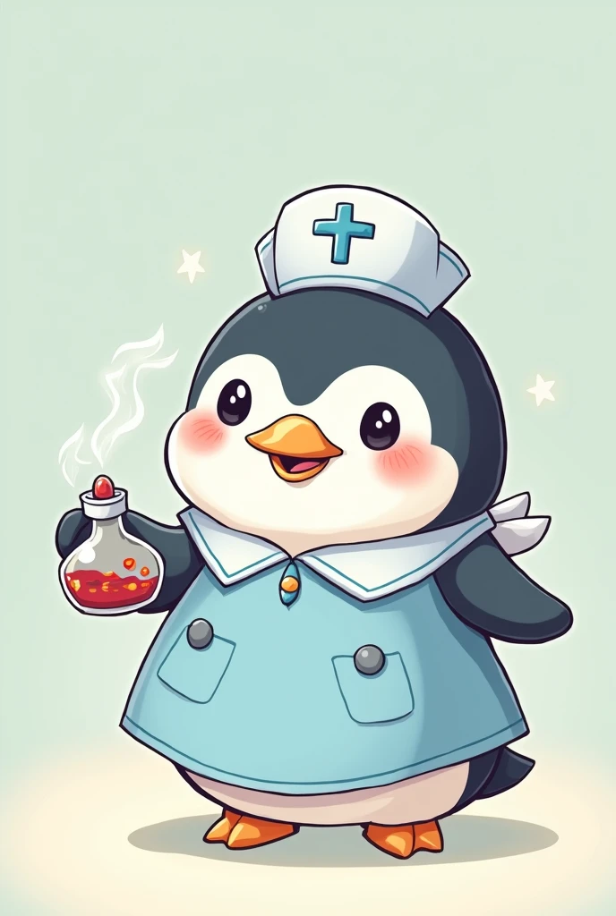 Stable Diffusion Prompt: Cute chibi penguin cartoon holding potion, perfect for animal-themed art