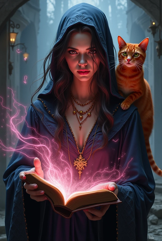 Stable Diffusion Prompt: Witch with thread fingers and a red cat on her ...