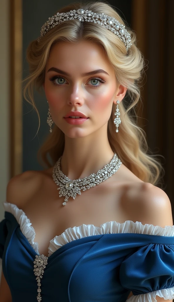 Stable Diffusion Prompt: Elegant woman in white dress with gold and ...