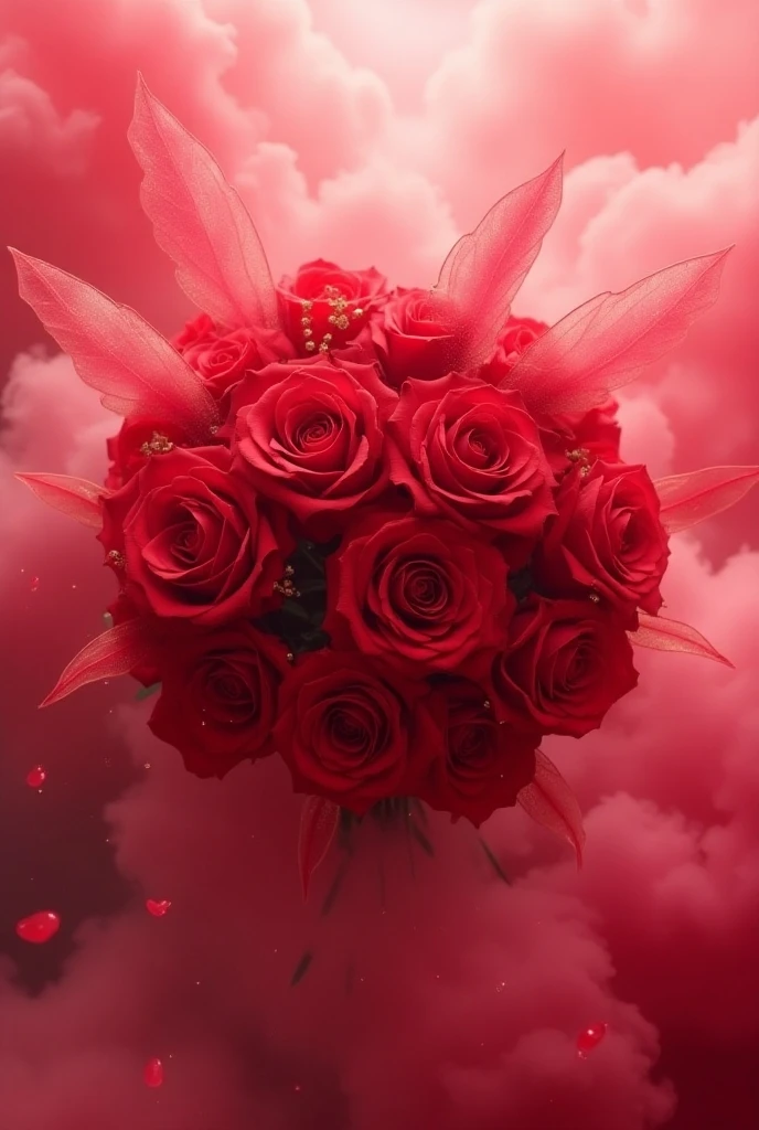 Stable Diffusion Prompt: Huge red rose bouquet with pink wings, wrapped ...