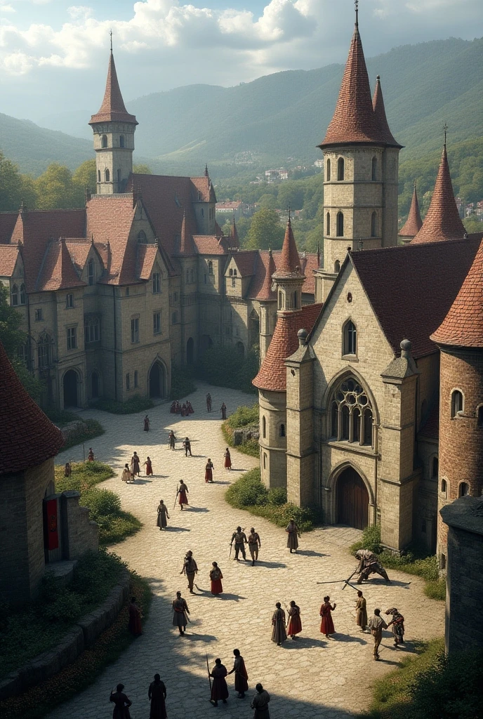 Stable Diffusion Prompt: Generate the image of a large medieval school ...
